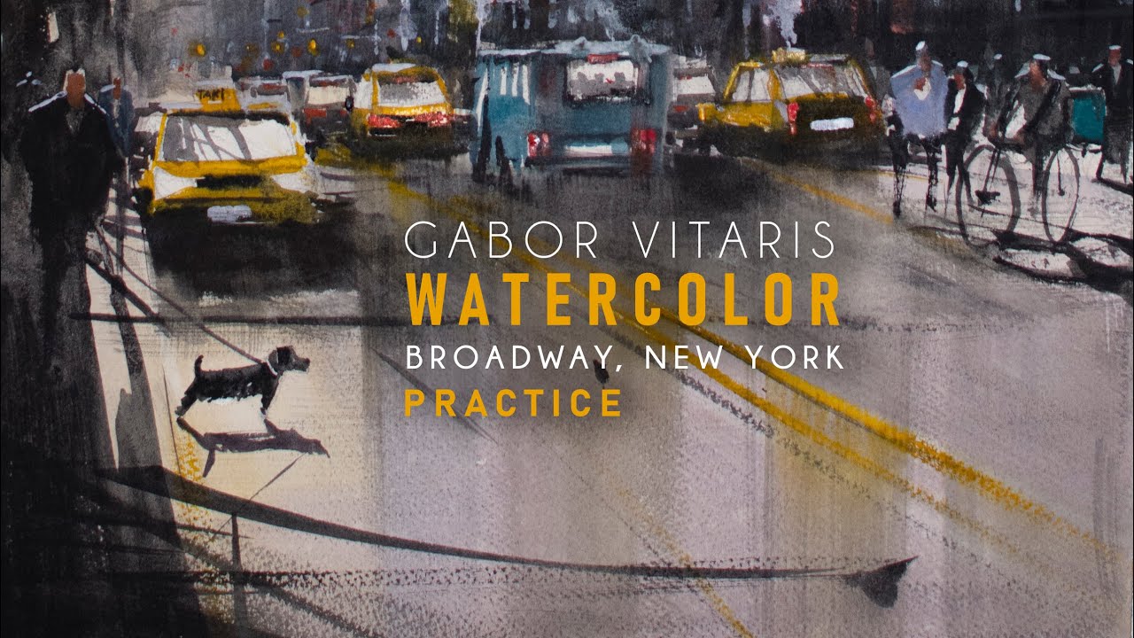 Watercolor Painting Time Lapse 047 - Broadway, New York - by Gabor ...