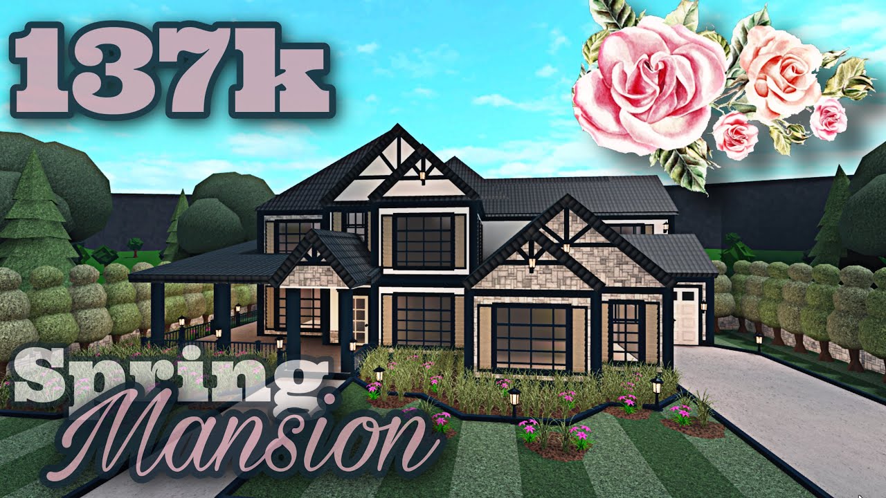 Spring Mansion Exterior - 137K - Bloxburg Speed Build - YouTube