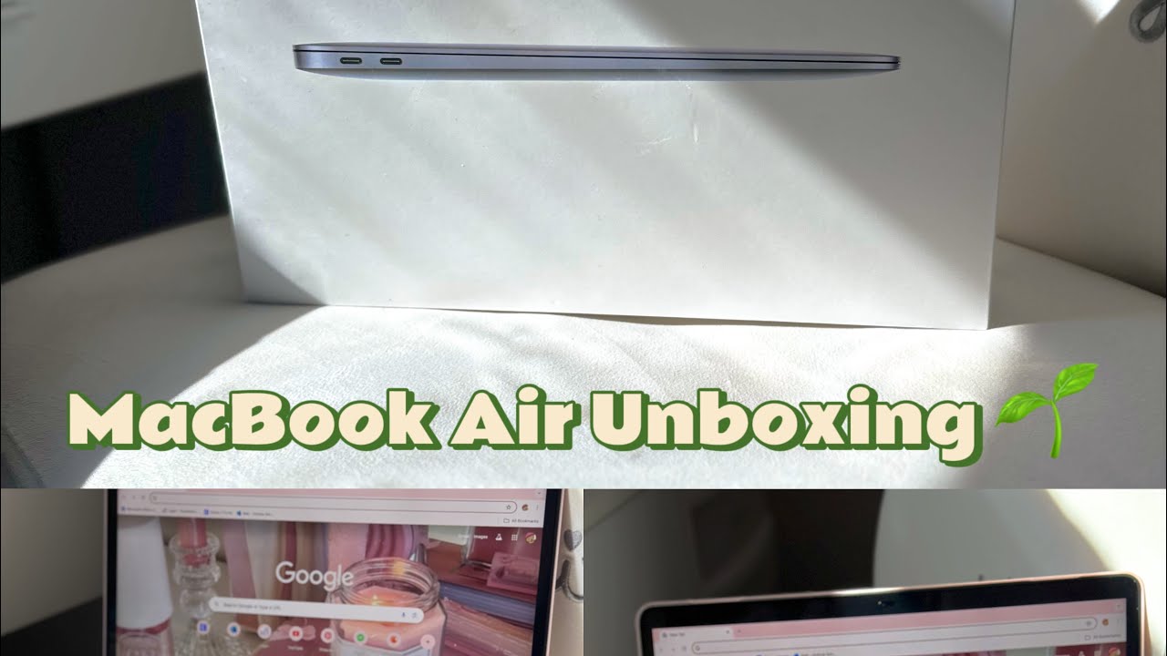 MacBook air M1 aesthetic Unboxing 🍎💻(2024) , 256g, color sliver :)) 🌱 ...