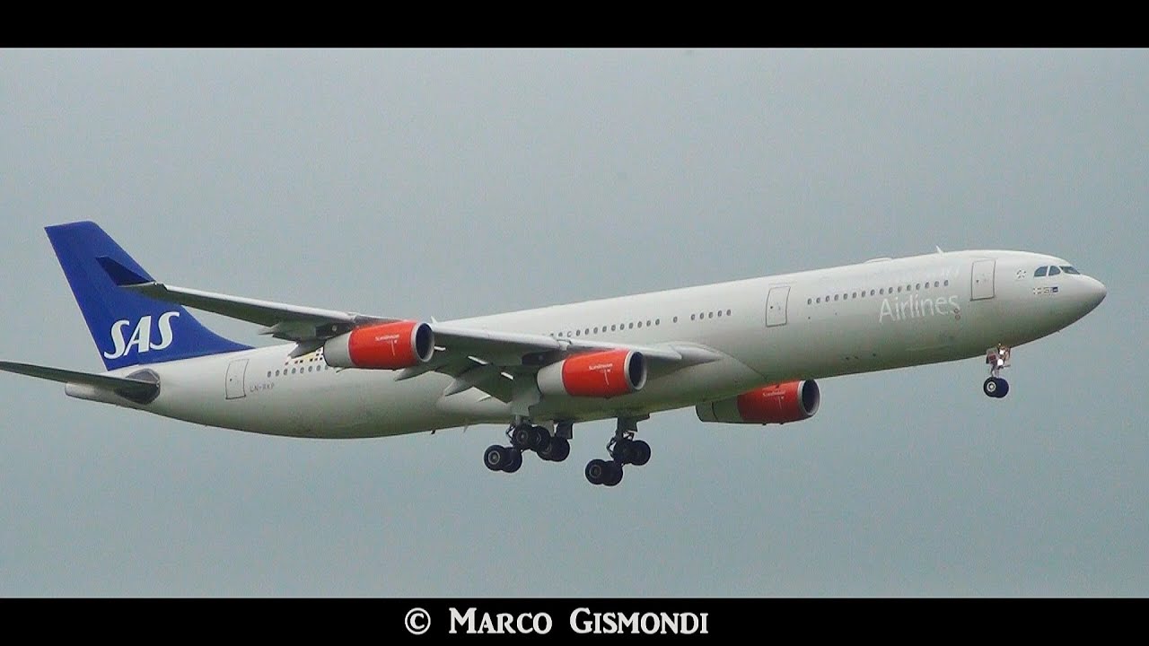 Scandinavian Airlines (SAS) A340-313X landing at Rome FCO - YouTube