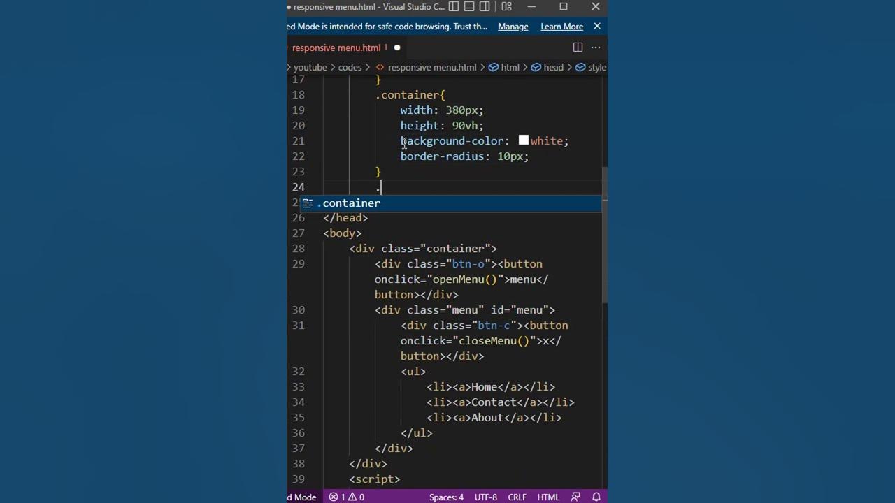 Mobile Responsive Menu Html Css Javascript Youtube