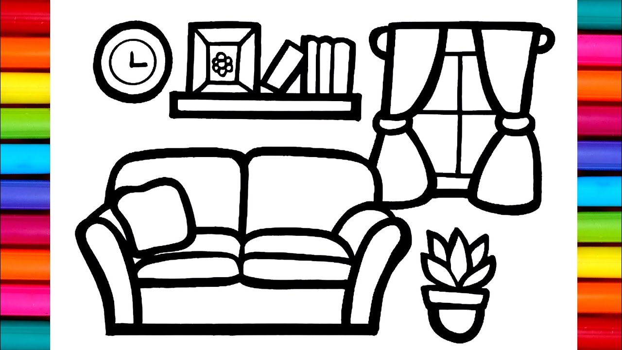 How to Draw A Sofa & Living Room, Lounge Drawing || Living Room Drawing ...