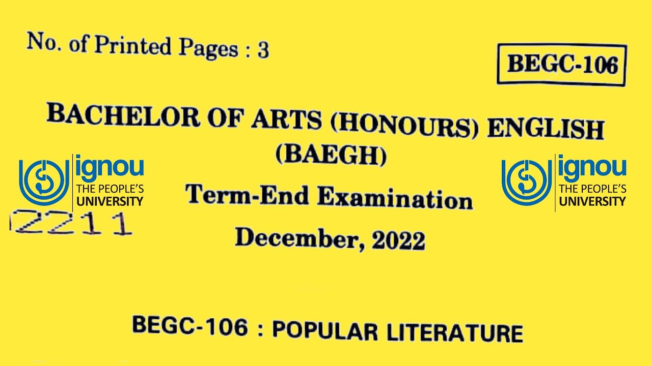 BEGC 106 Previous Year Question Paper | December 2022 BAEGH Question ...