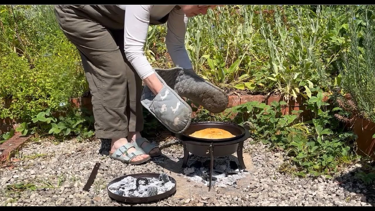 Baking bread on hot coals in a Netherton Foundry Dutch oven - YouTube