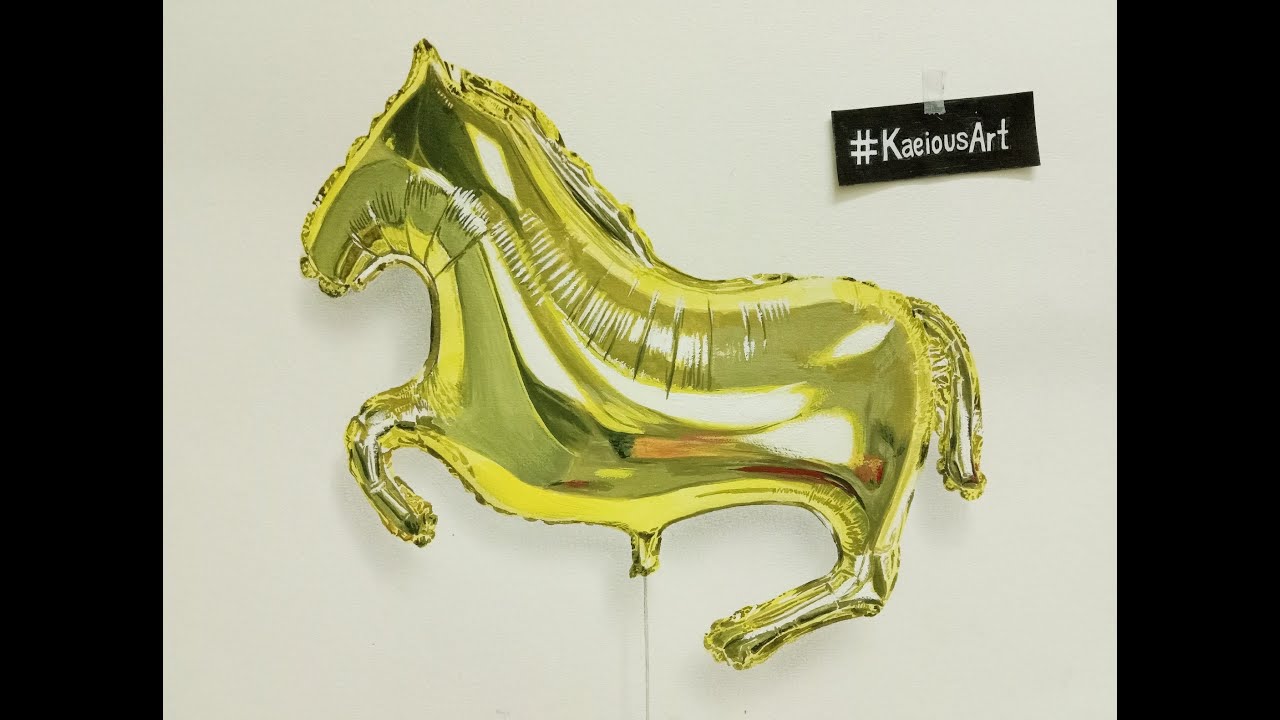 How to draw balloon series - Gold Horse Party Balloon Painting - YouTube