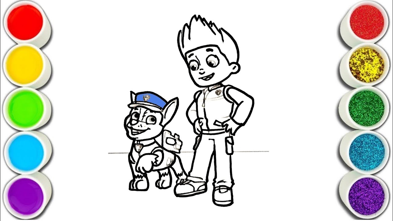 Ryder and Chase Paw Patrol Painting and Coloring for Kids, Toddlers ...