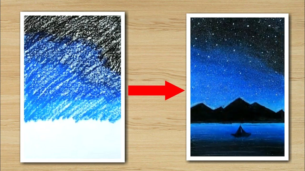 How to draw moonlight Nature scenery / Nature scenery Drawing ...