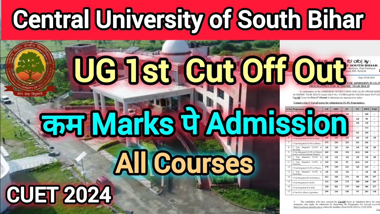 CUSB UG First Cut Off Released | Low Marks pe Admission | All Courses ...