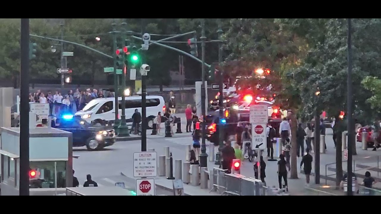 NYPD And Secret Service Arriving With A Diplomat At The 9/11 Memorial ...