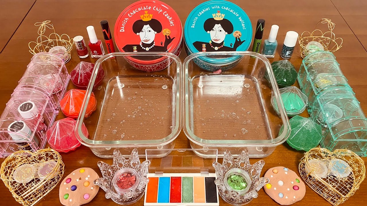 ASMR★Mixing ”Red and Green”Slime!Making Eyeshadow and glitter Into ...