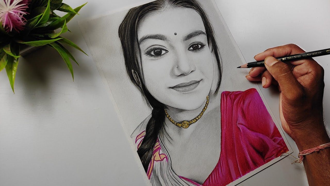 Realistic colour pencil drawing - cute girl drawing - YouTube