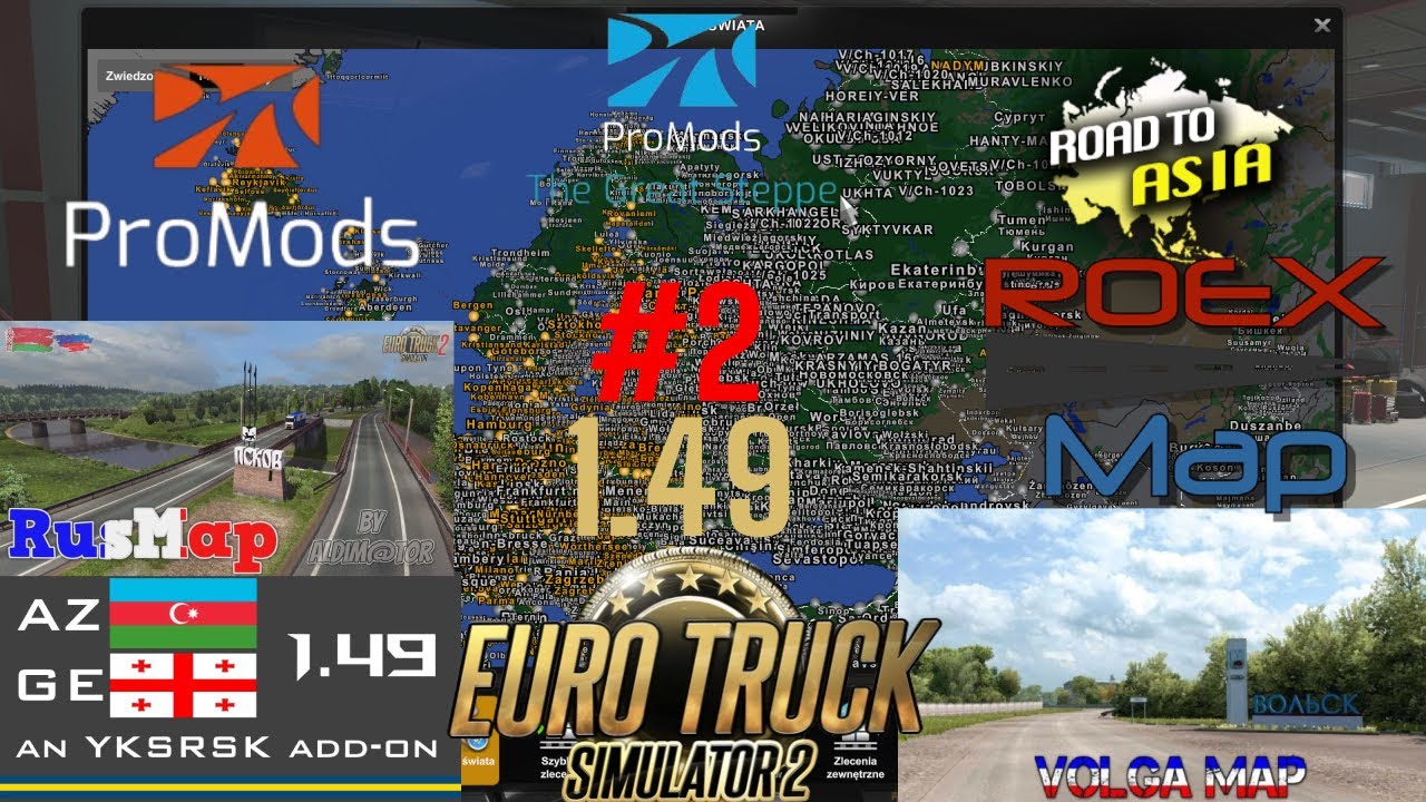 ETS2 1.49- POŁĄCZENIE PROMODS RUSMAP ROEX R.O.S SIBIRMAP VOLGA PARIS ...
