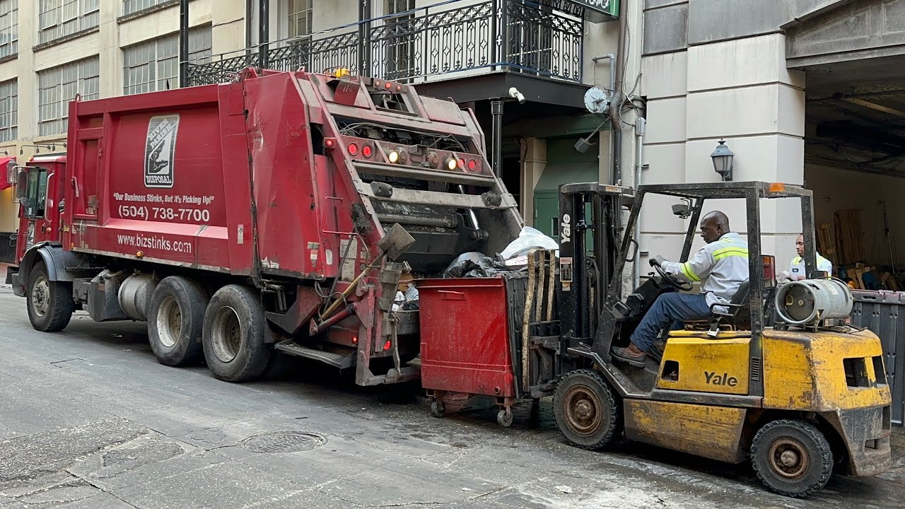 Roaring Red Mack MR Heil Rear Loader Garbage Truck Slamming Dumpsters ...