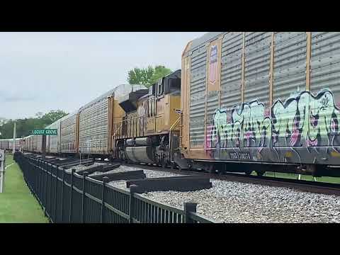 UP 2696 Leads NS Autorack train with UP 8841 Mid DPU in Locust Grove GA - YouTube