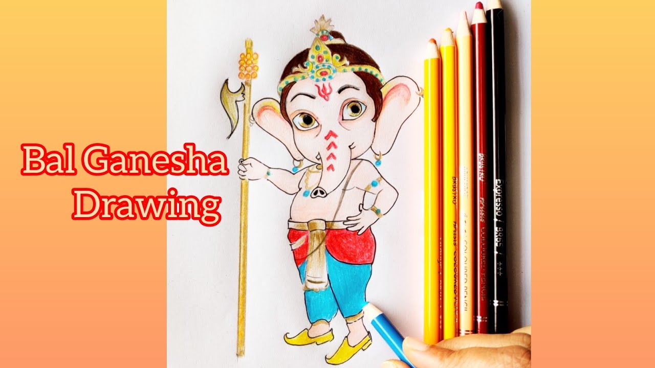 How To Draw Bal Ganesha by colored pencils ️| Step by Step Easy Drawing ...