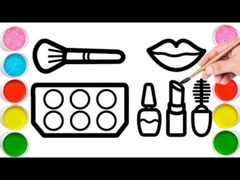 How To Draw A Makeup Set Easy Step By Step || Makeup Kit Drawing And ...
