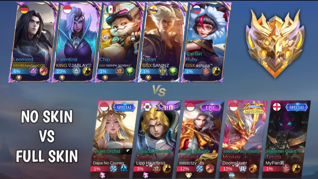 FULL SKIN VS NO SKIN MOBILE LEGEND BANG BANG - YouTube