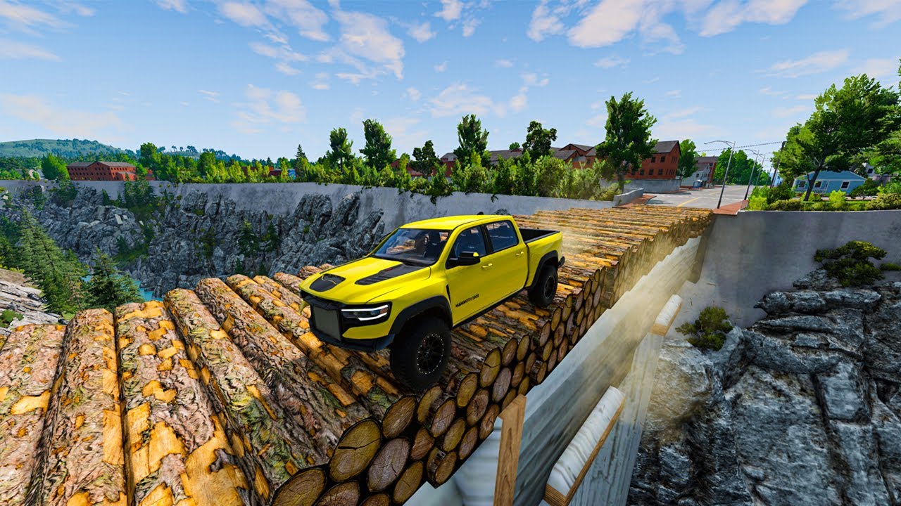 Cars vs Log Bridge BeamNG-Drive part-4 - YouTube