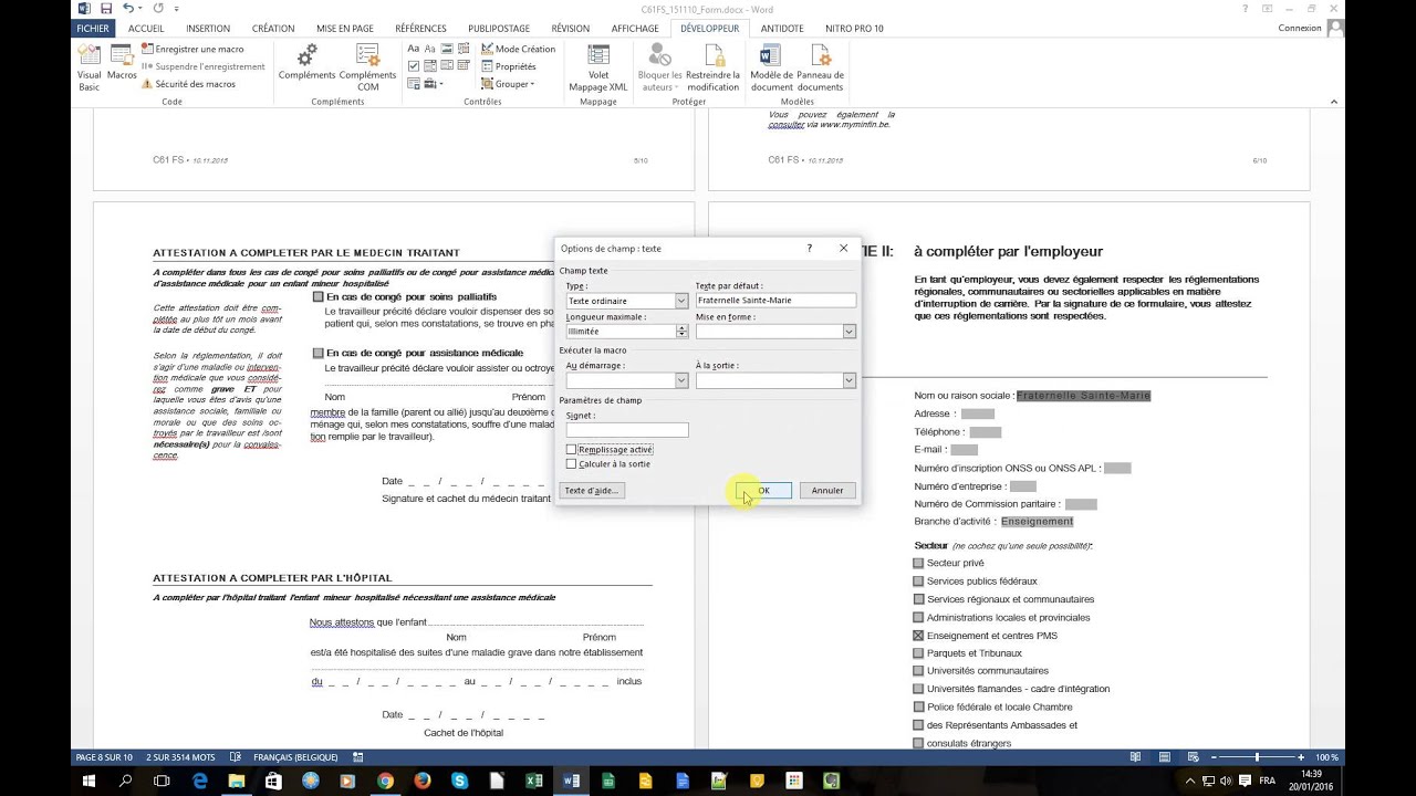SeDiHainaut -Tuto utilisation d'un formulaire word - YouTube