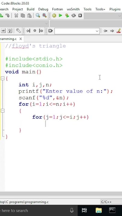 Floyds Triangle C Programming Using Cprogramming Coding Floyd Triangle Shorts