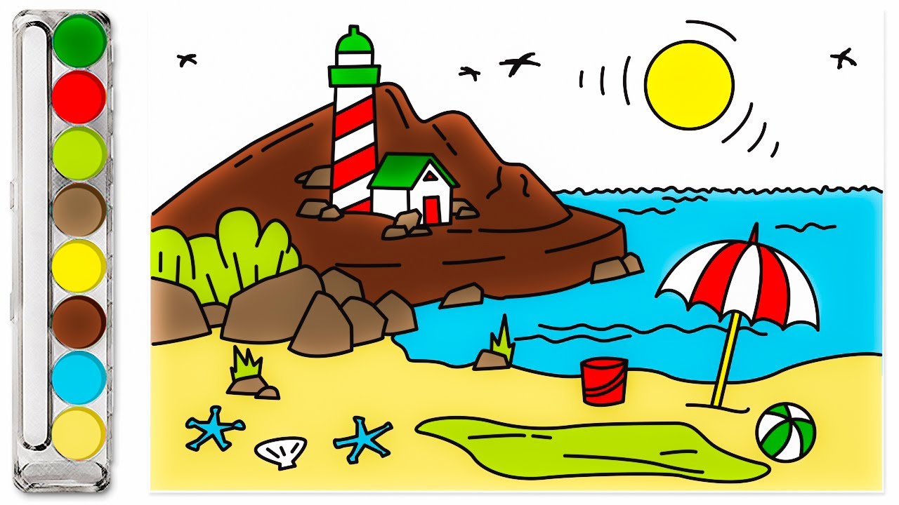 Super Simple Beach Drawing For Kids | Kids Art Easy Drawing - YouTube