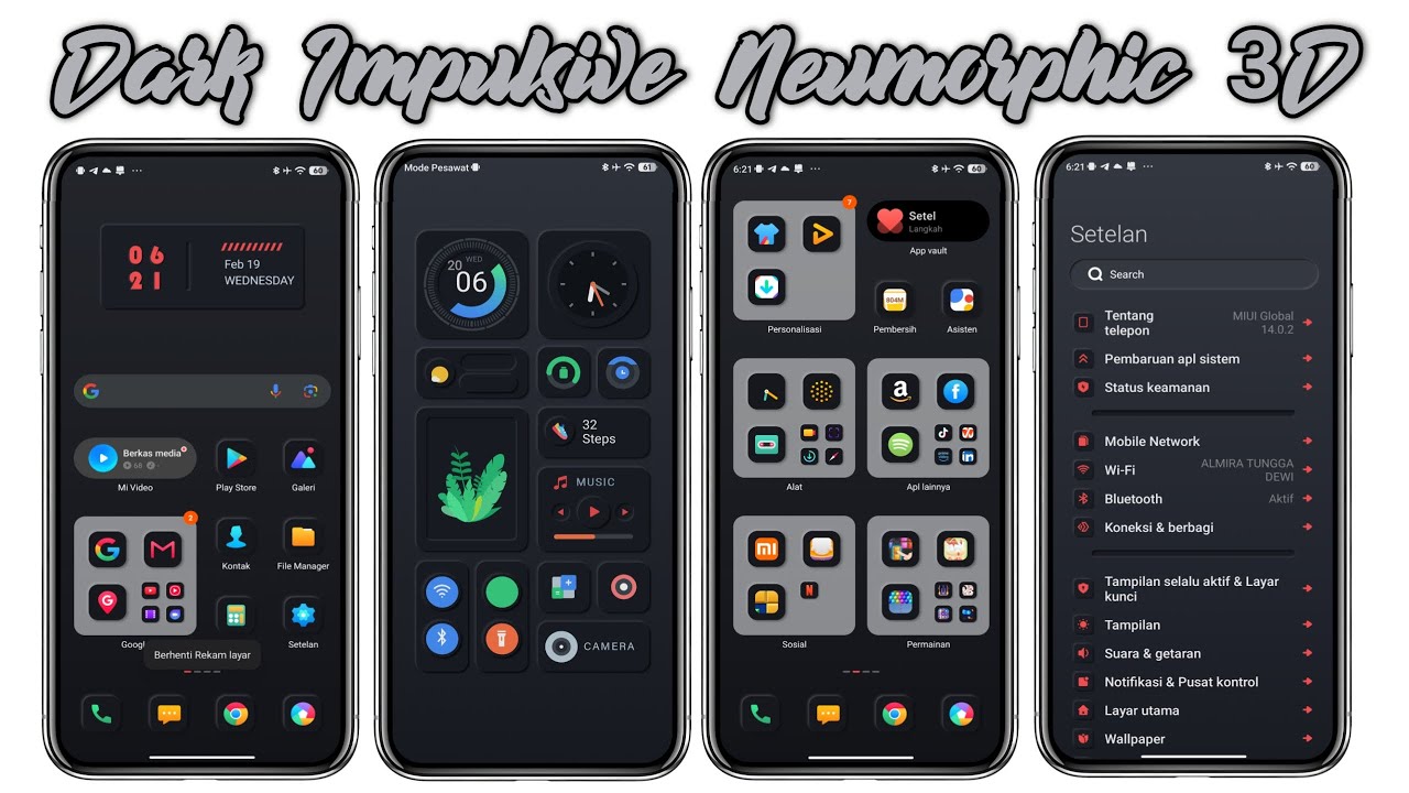 Tema Dark Impulsive MIUI 14 Neumorphic UI Design Widget 3D Tembus Aplikasi - YouTube