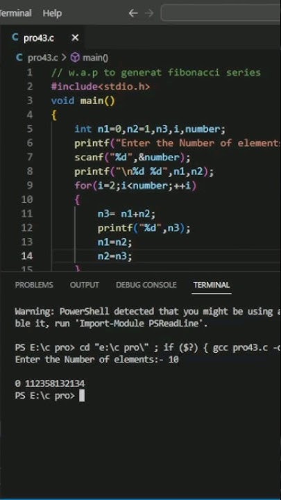 How to generate Fibonacci series in C Language💞😍 #shortvideo #reels #programming #coding #shorts ...