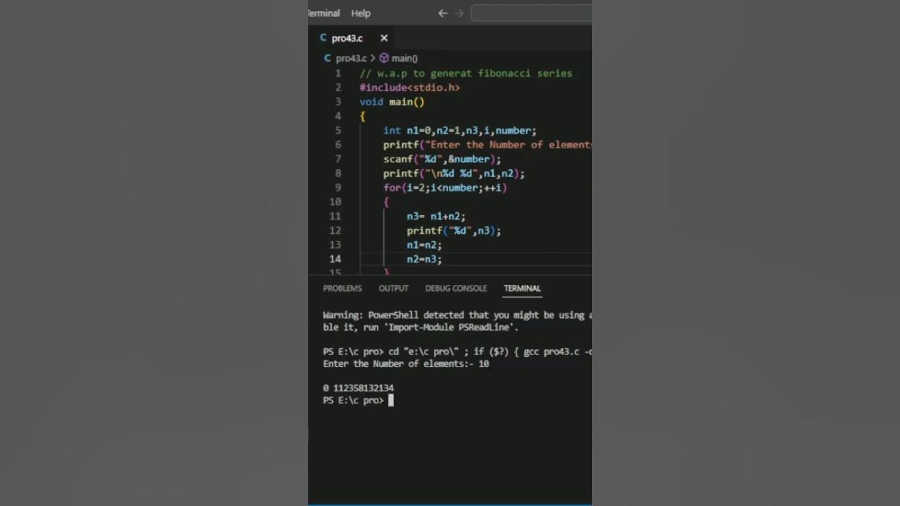 How to generate Fibonacci series in C Language💞😍 #shortvideo #reels #programming #coding #shorts ...