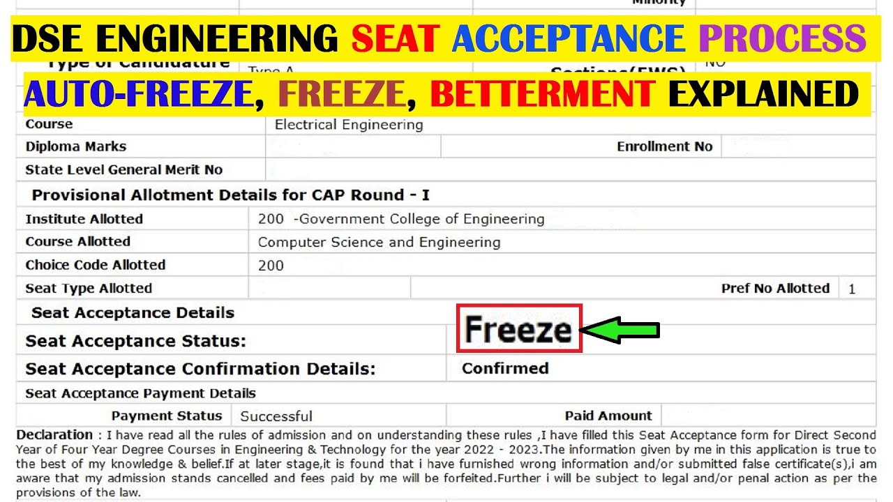 DSE Engineering Admission Process 2023-24 | Seat Acceptance Process Explained - YouTube
