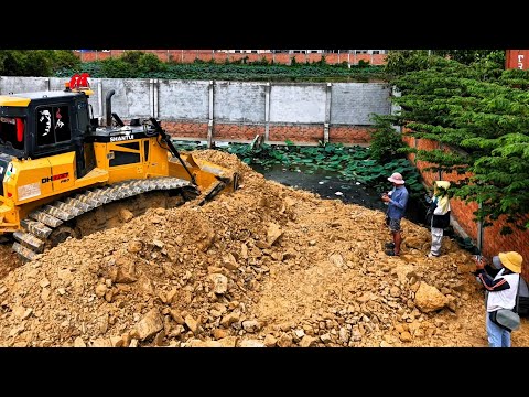 Wow Complete Fence Powerful By Bulldozer SHANTUI DH17C3 Pushes Stones Carefully Working Done Project