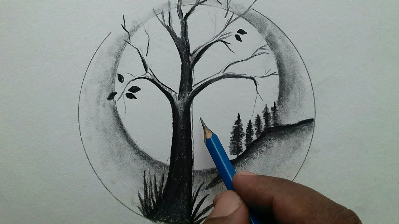 How to draw scenery of Moonlight scene with pencil sketch / step by ...