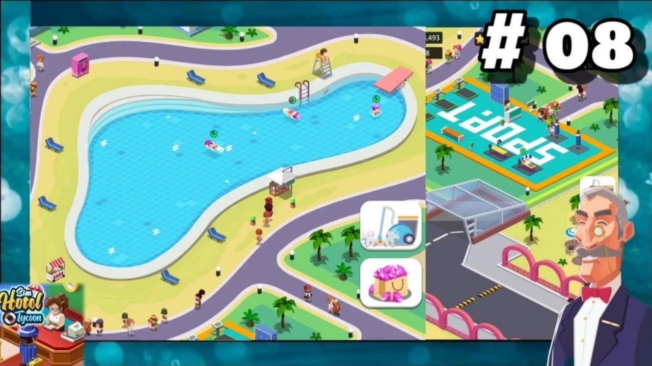 Sim Hotel Tycoon - Built New Swimming Pool and Gym at Hotel #08 - YouTube