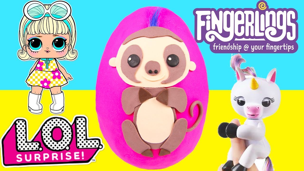 HUGE FINGERLINGS Sloth Play Doh Surprise Egg Opening with LOL Surprise ...