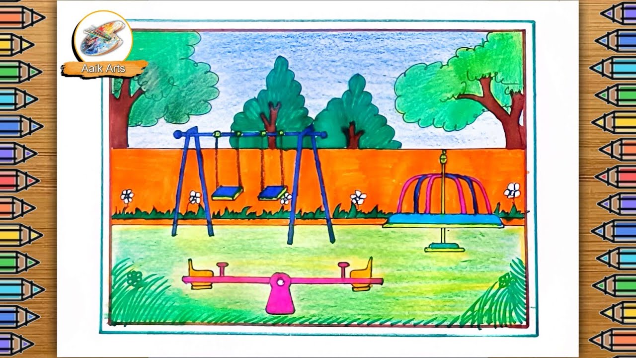 park scenery drawing | park drawing | how to draw playground easy ...