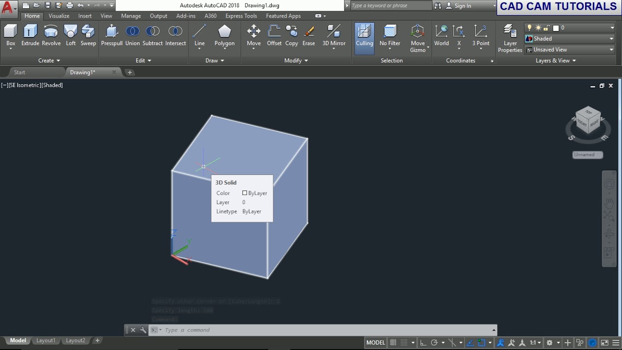 AutoCAD 2018 Tutorial for Beginners 35 HOW TO MAKE SOLID BOX IN AUTOCAD ...