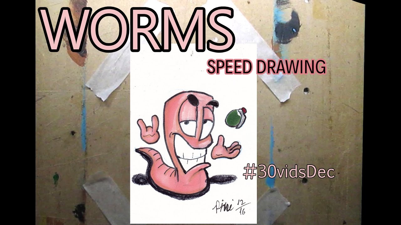 18. WORMS (video games) - speed drawing #30vidsDec - YouTube