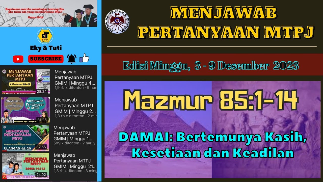 Menjawab pertanyaan MTPJ GMIM minggu ini || bacaan kitab Mazmur 85:1-14 ...