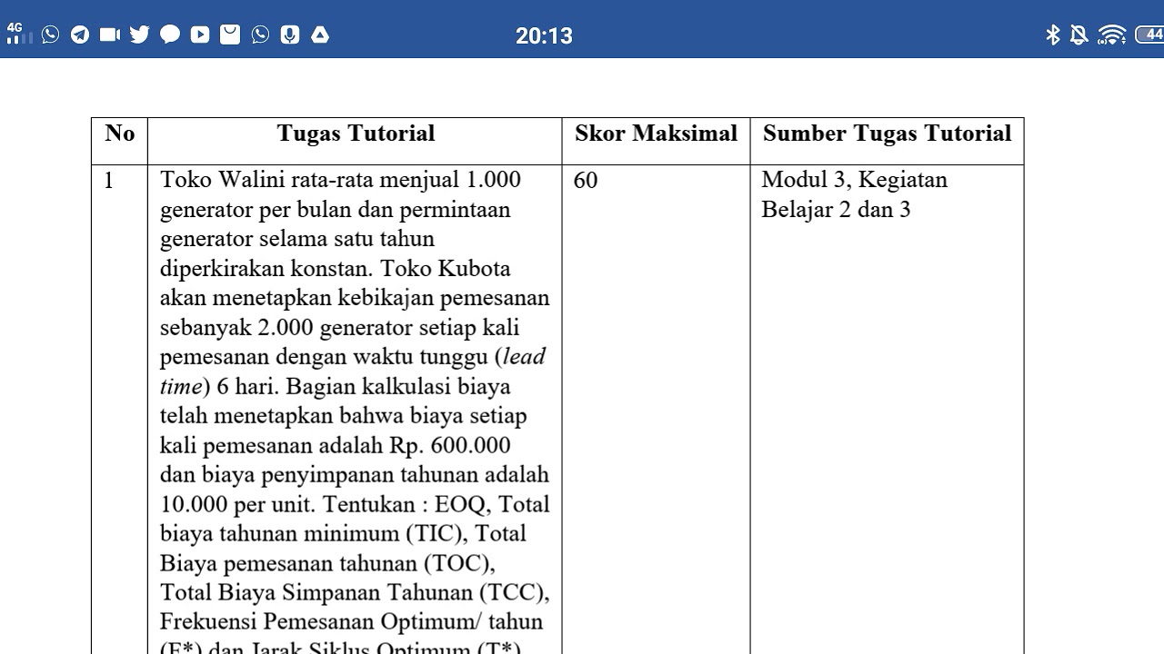 jawaban Tugas 1 SESI 3 TUTORIAL E-LEARNING UT | soal RISET OPERASI UT ...