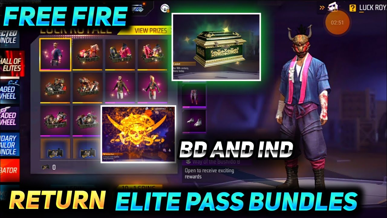 Free Fire Return Season 1 to 5 Elite pass Bundle in BD and IND Server ...