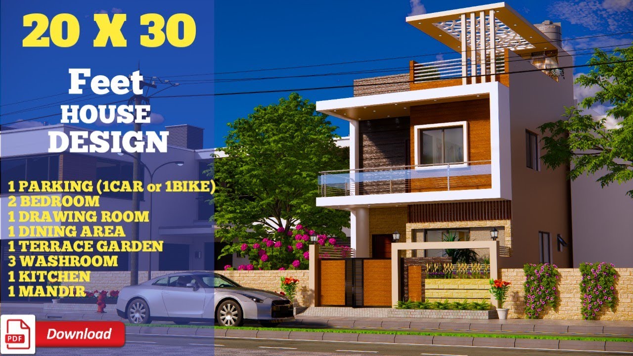 20*30 House Plan | 600 Sqft | 65 Gaj | 2 BHK | Terrace Garden | 6x9 ...