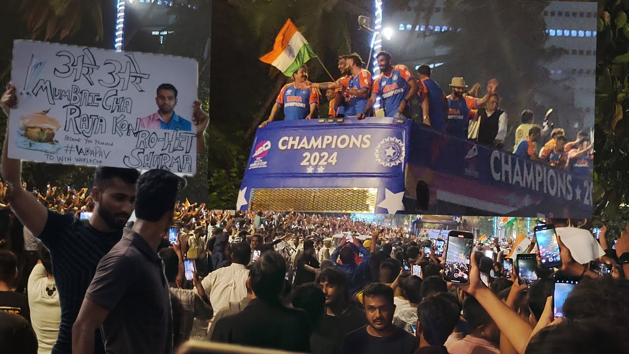 INDIAN TEAMS OPEN-TOP BUS PARADE AT MARINE DRIVE, MUMBAI || ROHIT ...