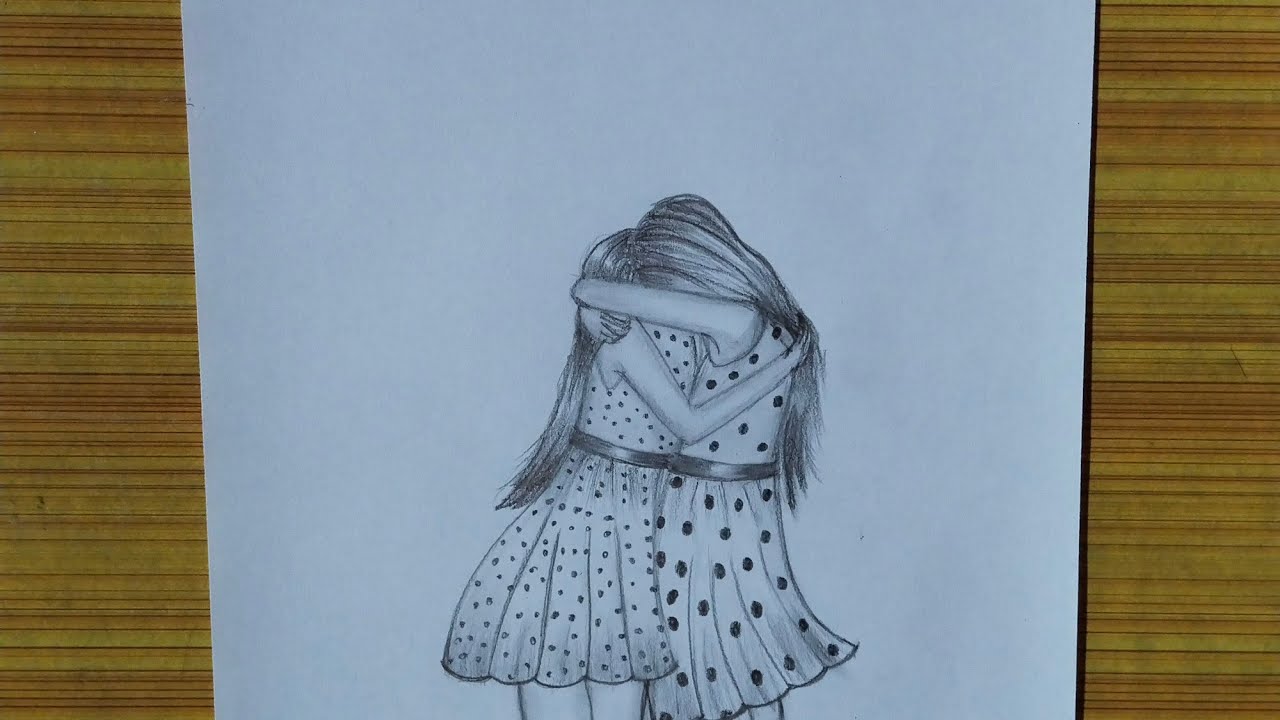 How to draw two friends hugging - pencil sketch / step by step - YouTube