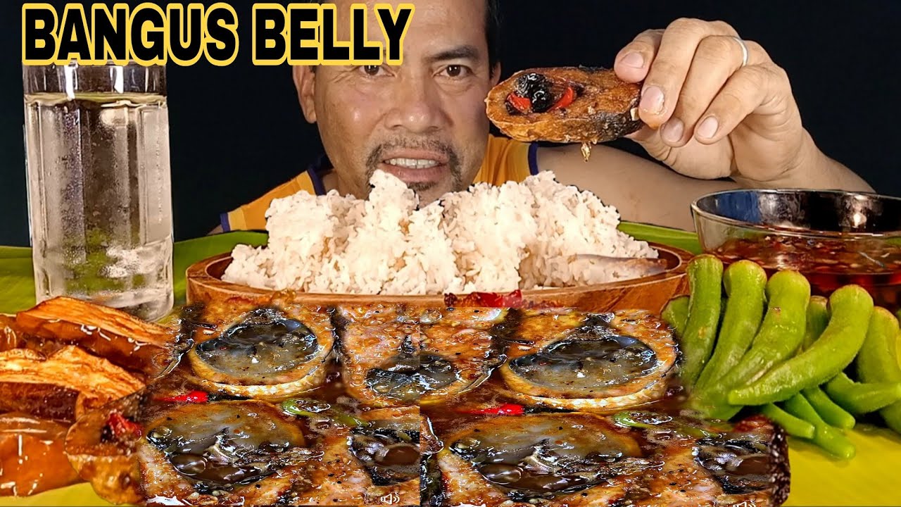 SPICY GARLIC BUTTER BANGUS / STEAM UKRA AT PRITONG TALONG /EATING SHOW ...