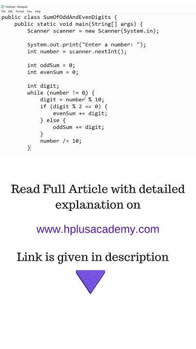 Sum Of Odd And Even Digits In A Number In Java Hplus Academy Javaprogramming Coding