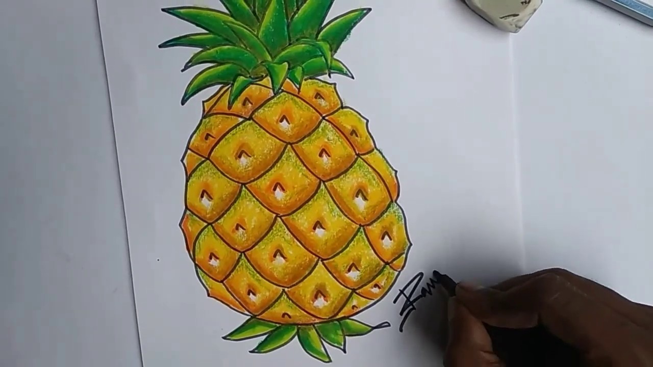 How to draw a PINEAPPLE - YouTube
