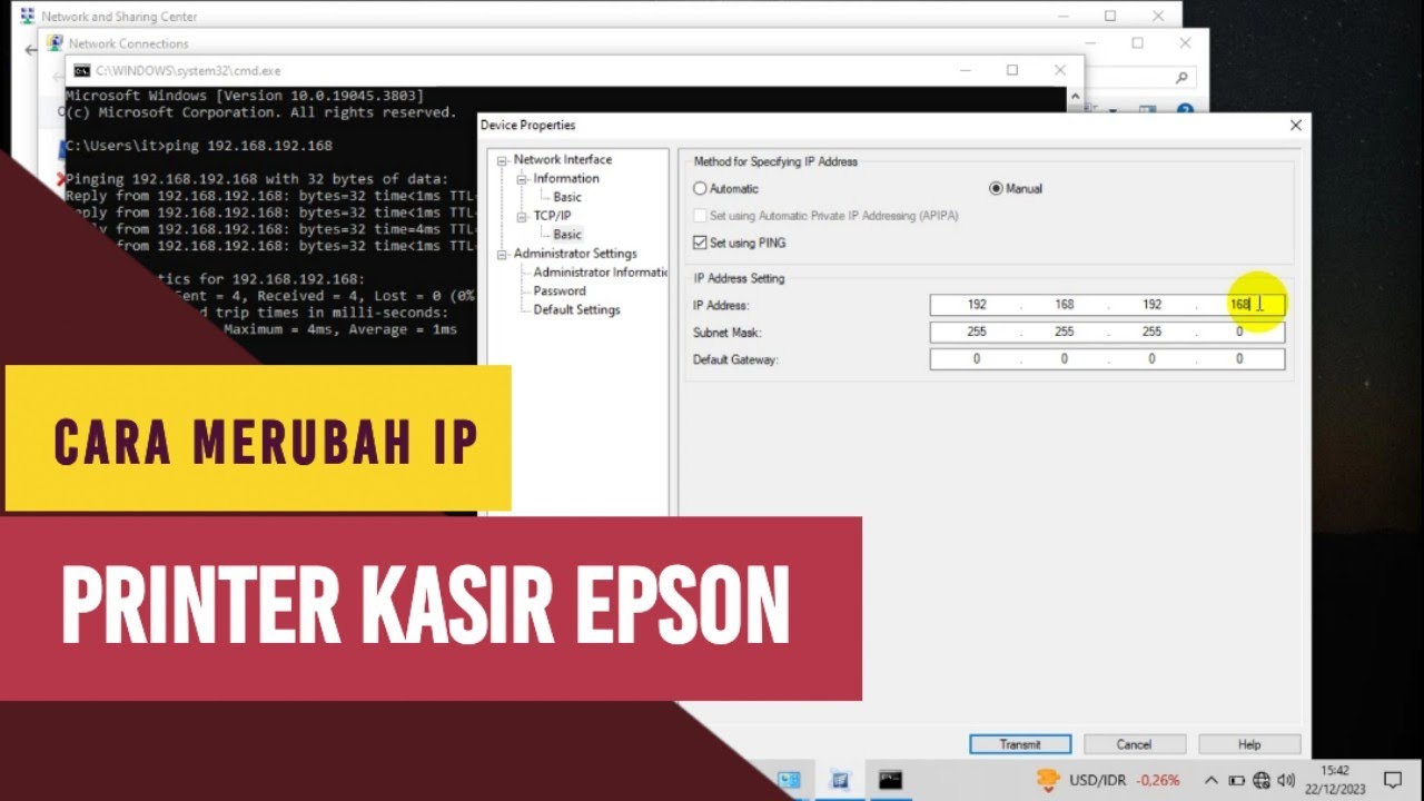 Cara Merubah IP Address Printer Epson TM-U220B POS Printer Thermal - YouTube