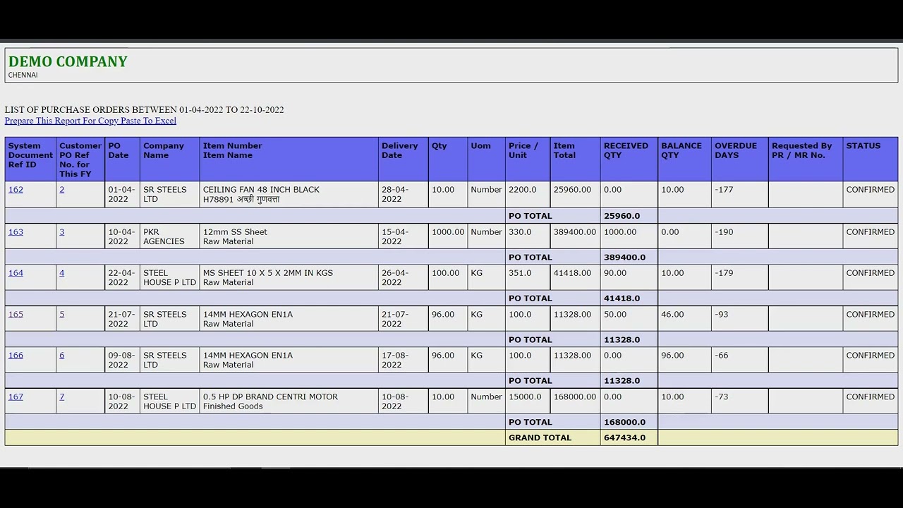LIST OF PURCHASE ORDERS. simpliRP ERP For MSME ERP / SME ERP - YouTube