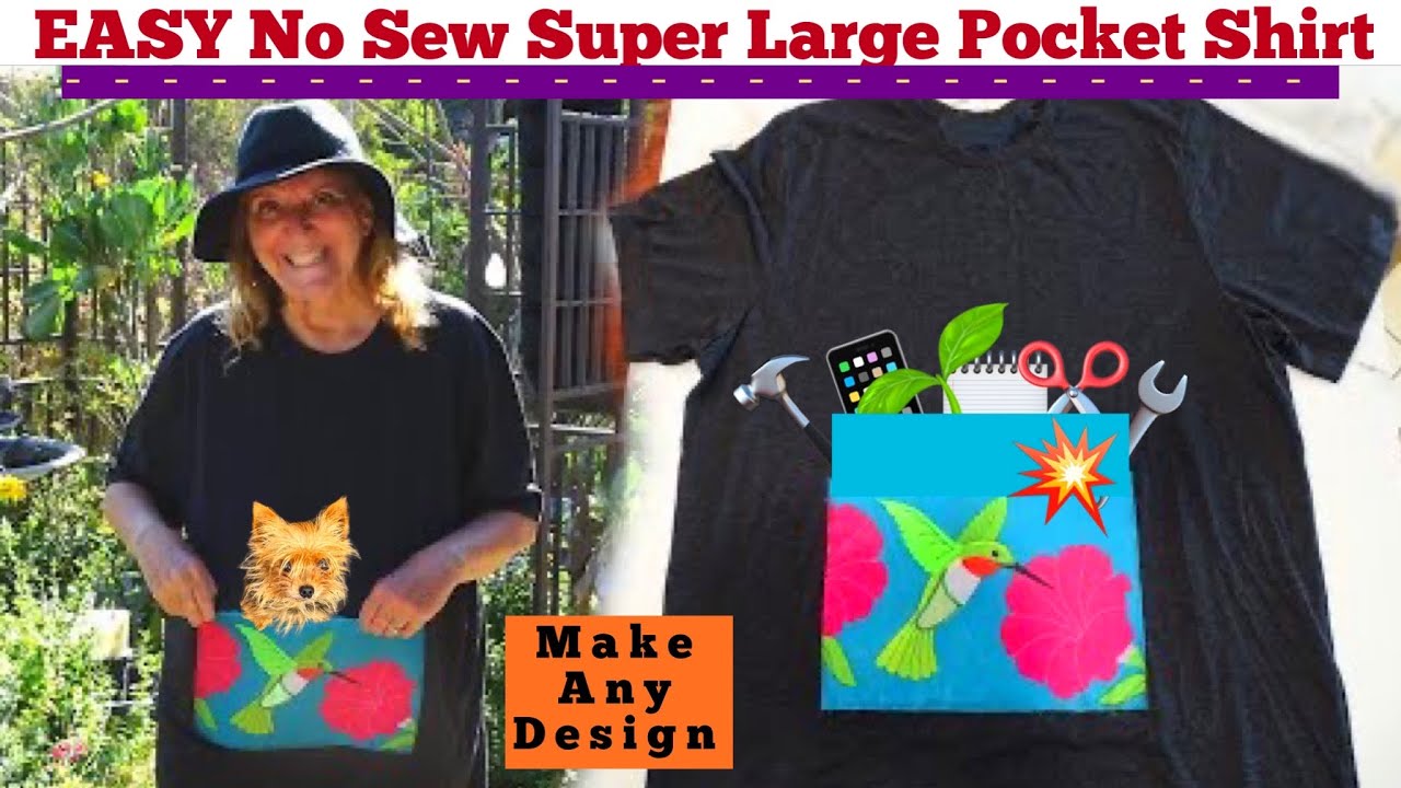 How To Make Large POCKET T-Shirt Hidden/Purse, NO SEW Carry Cell Phone ...