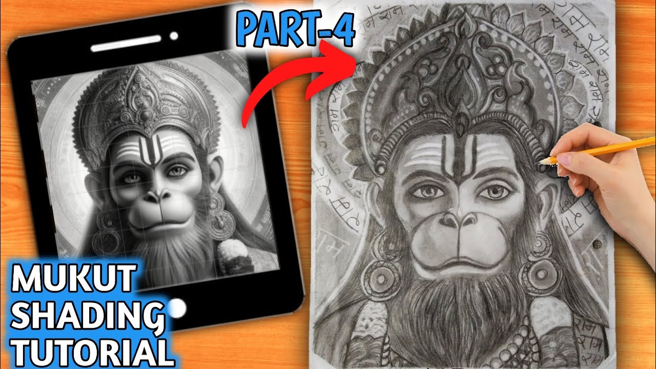 Hanuman gi MUKUT Shading Tutorial. Hanuman gi Sketch. - YouTube