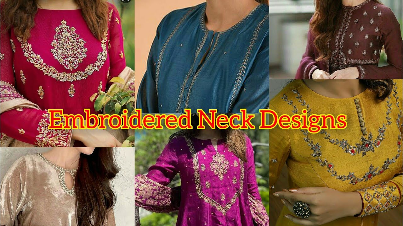 Most Beautiful Embroidered Neck Designs | Pearls embroidered work | By ...